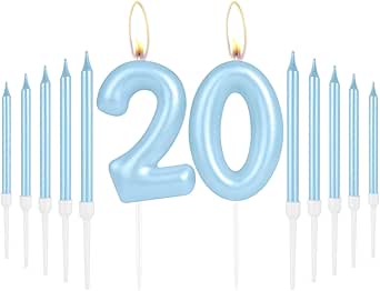 Amazon.com: iNINGER Baby Blue 20th Birthday Number Candles, Number 20 ...