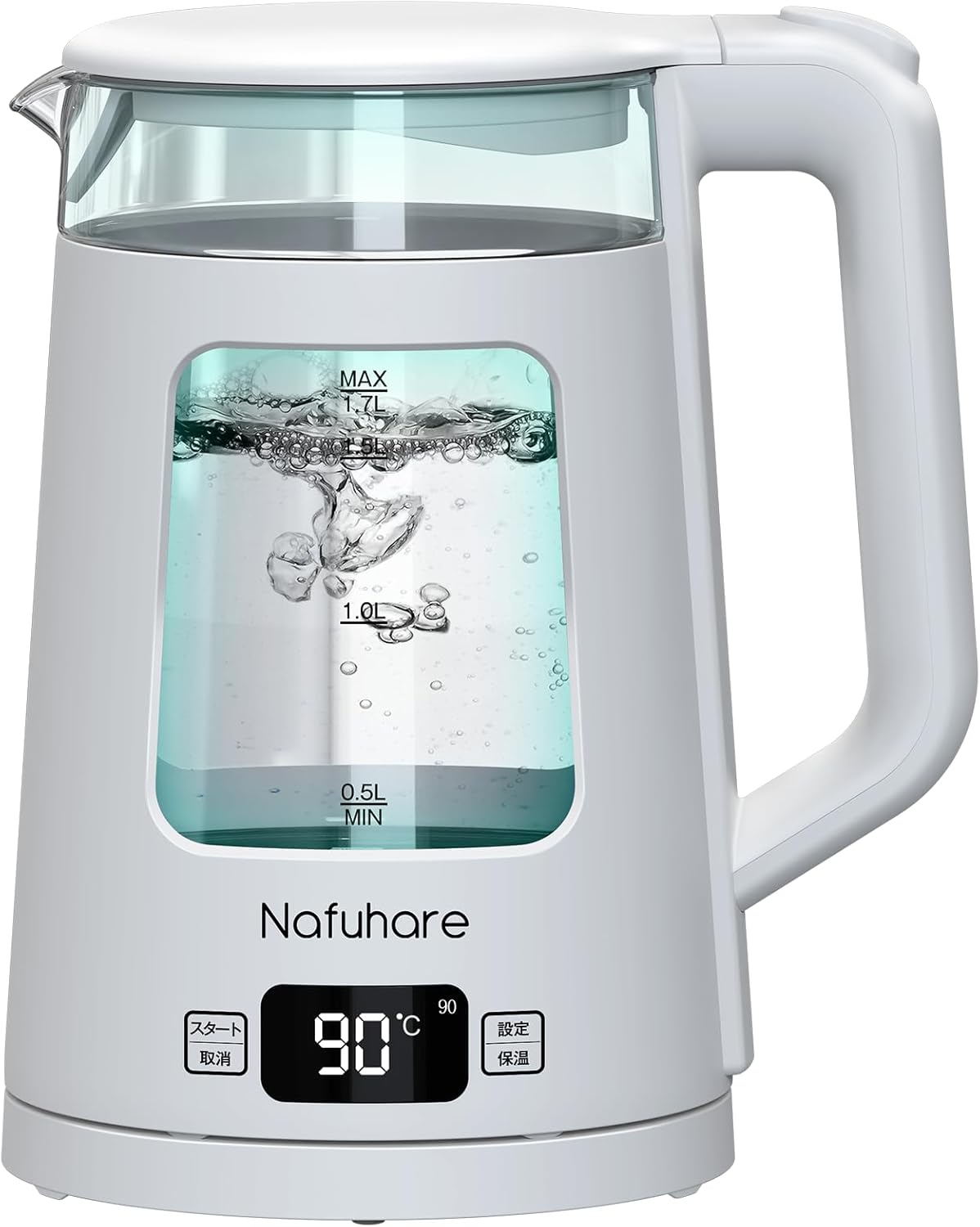 Amazon | Nafuhare 電気ケトル 光るケトル 1.7L 1200W 5色に光る 5段階温度調節 保温機能 空だき防止 自動電源オフ 大容量 ガラスケトル 湯沸かしケトル ...
