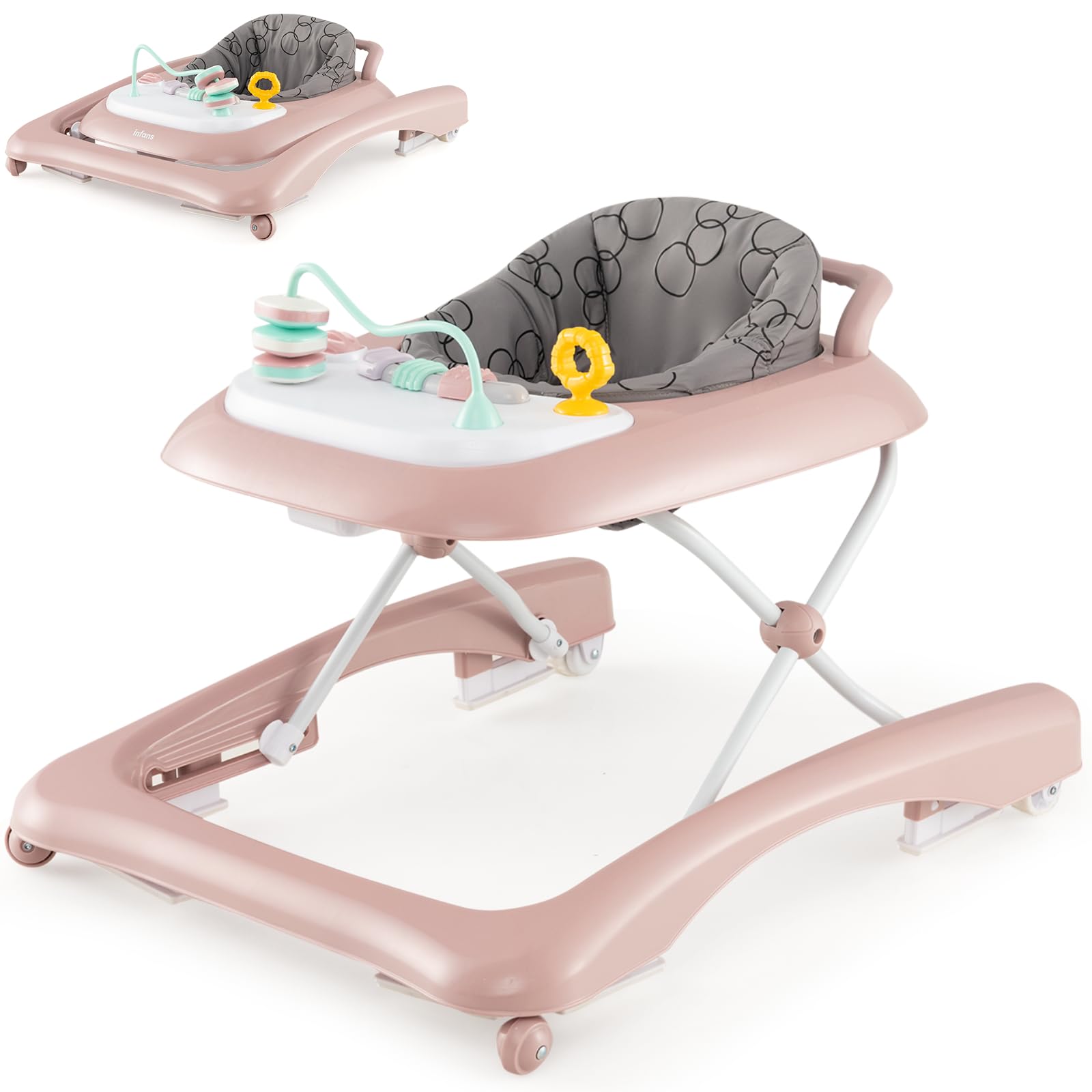 Maxmass 2-in-1 Baby Walker, Foldable Infant Activity Center with 3 ...
