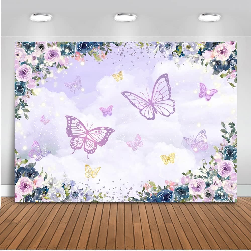 Amazon.com : Mocsicka Violet Butterfly Backdrop 7x5ft Purple Floral ...