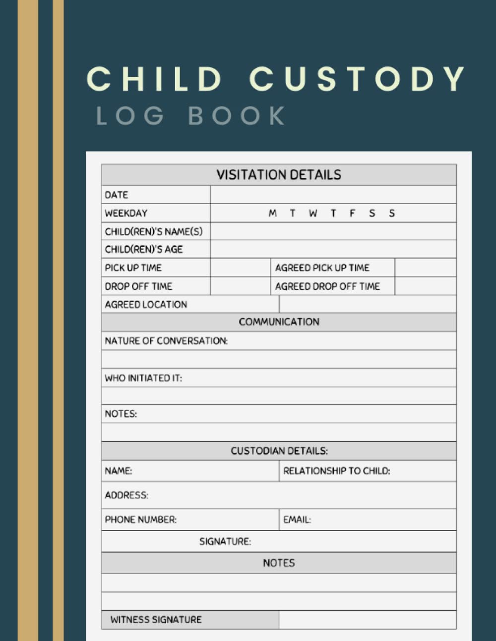 child custody log book: Record diary for custody battles and visitation ...