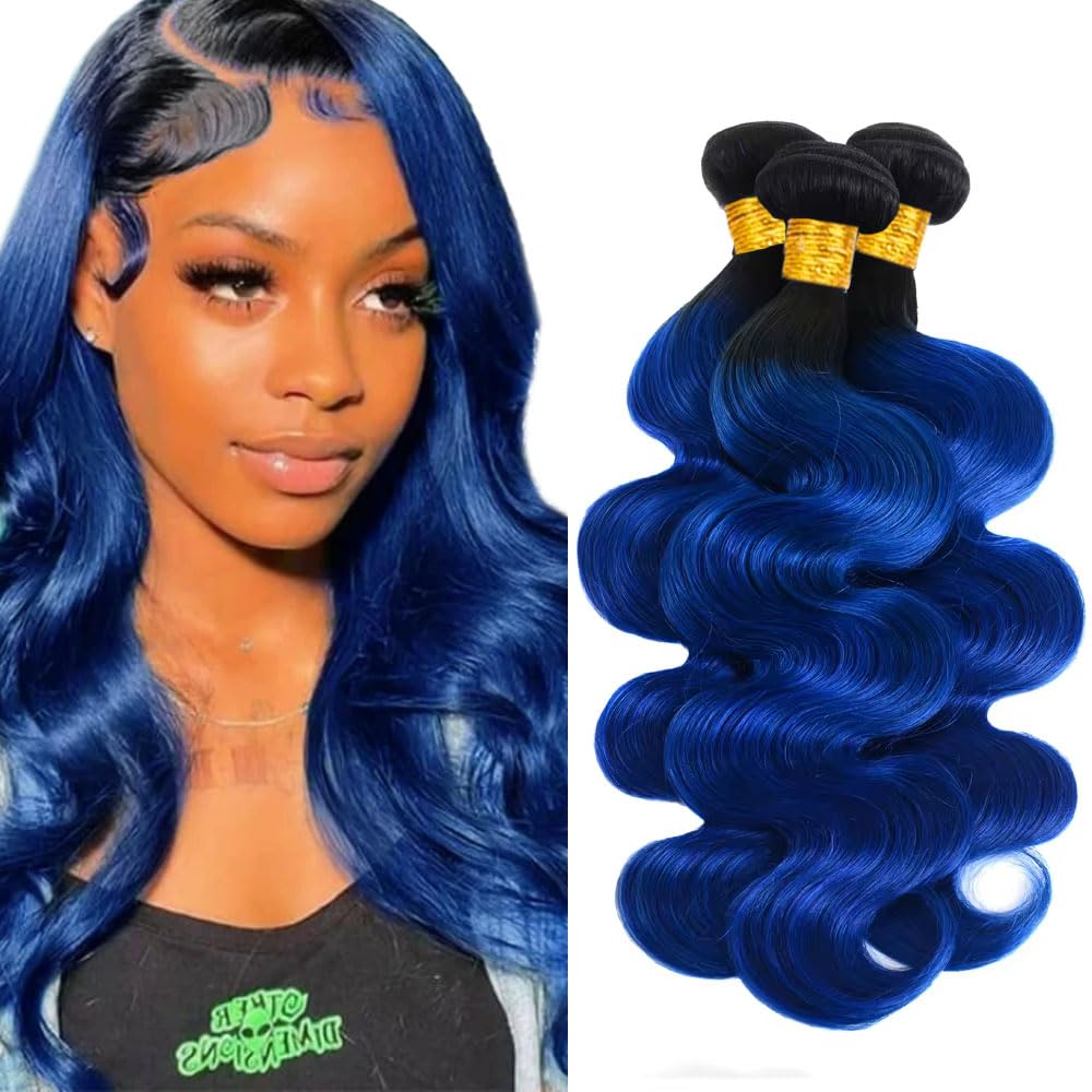 Amazon.com : Blue Bundles Human Hair Ombre Bundles Blue Body Wave Human ...