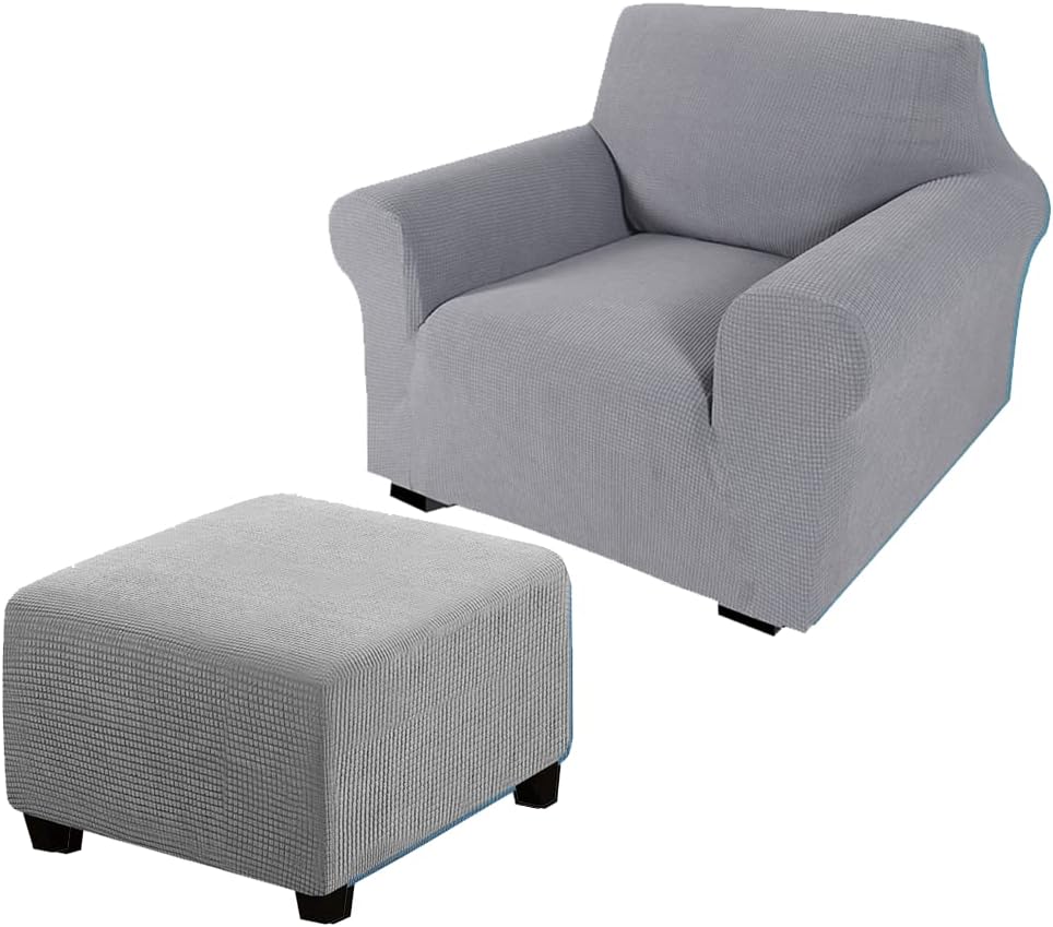 Amazon.com: Andreannie Grey Stretch Jacquard Chair Slipcovers Armchair ...