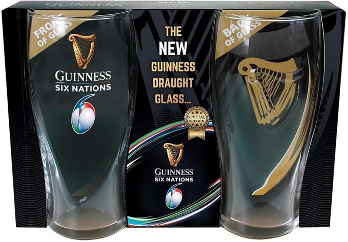 Six Nations Guinness Logo Two-Pack Pint Glass Set With Embossed Gold ...