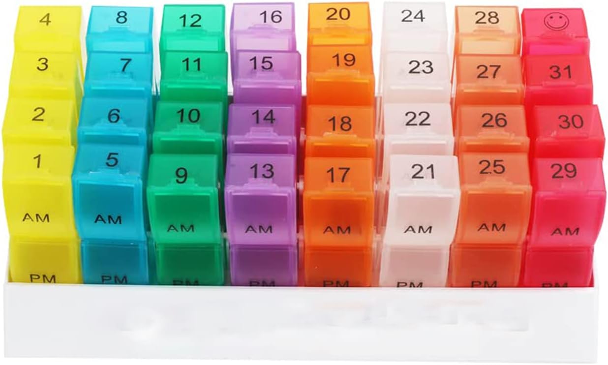 Queiting Monthly Pill Box Organiser 2 Times A Day Am Pm 31 Day Medicine ...