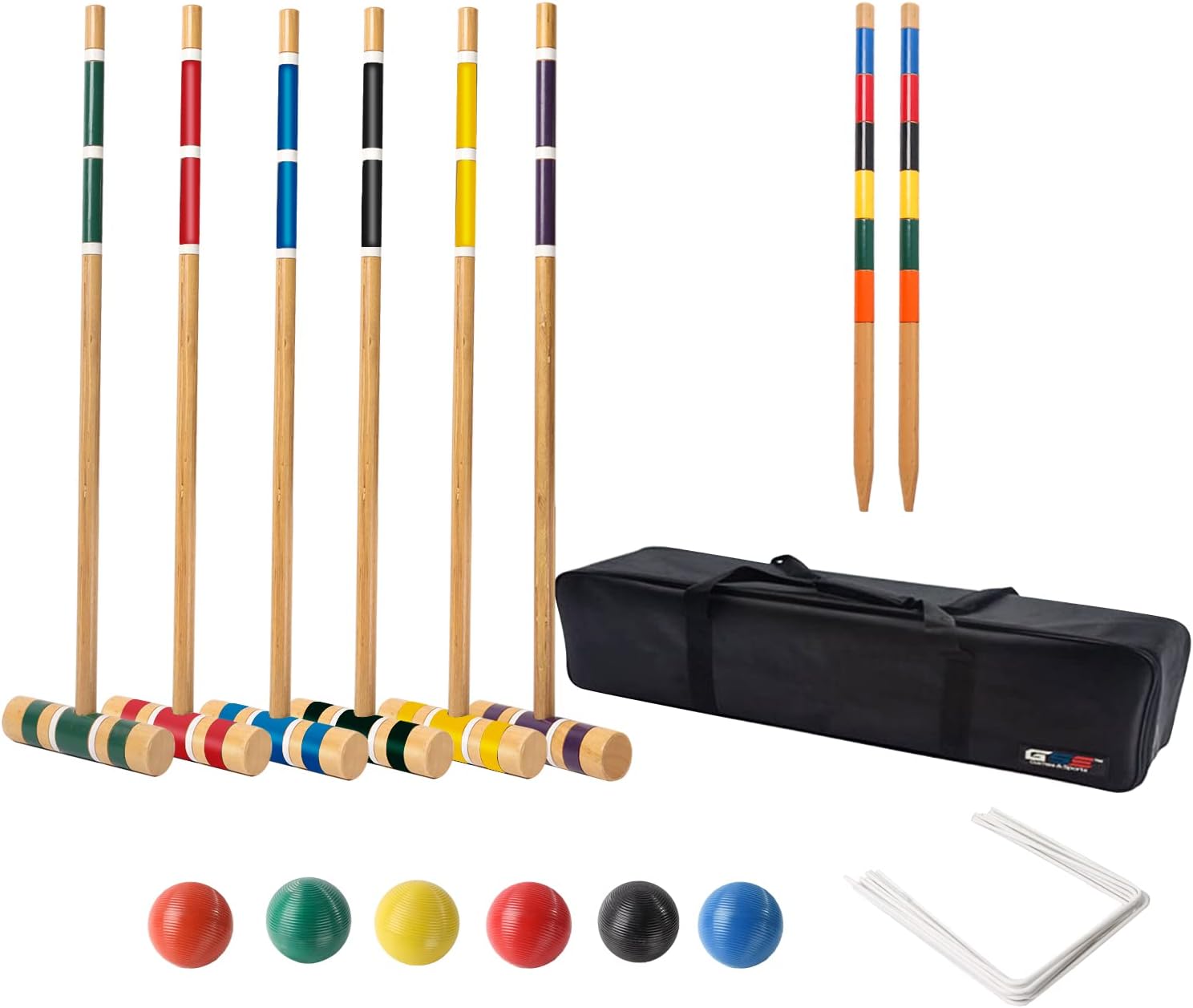 Amazon.com: GSE Six Player Croquet Set with Classic/Deluxe Wooden ...
