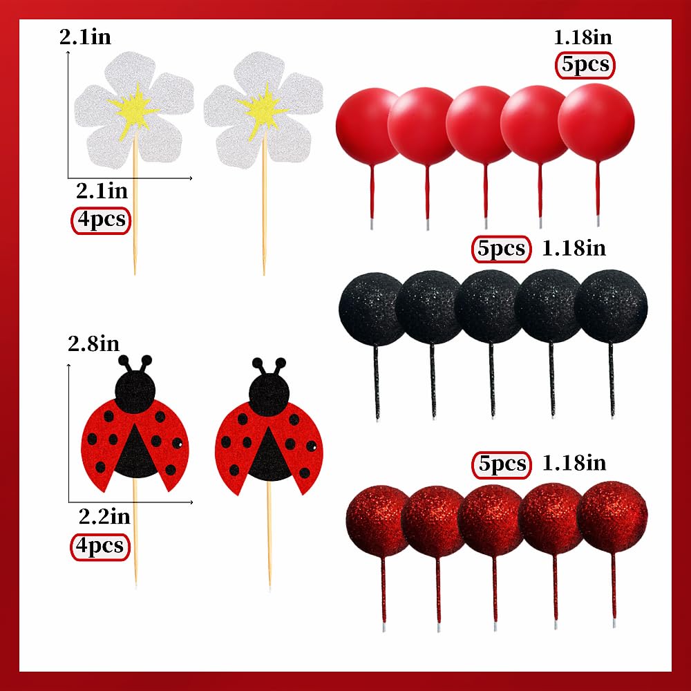 Snapklik.com : 31 PCS Ladybug Cake Topper Red Black Ball Cake Decora ...