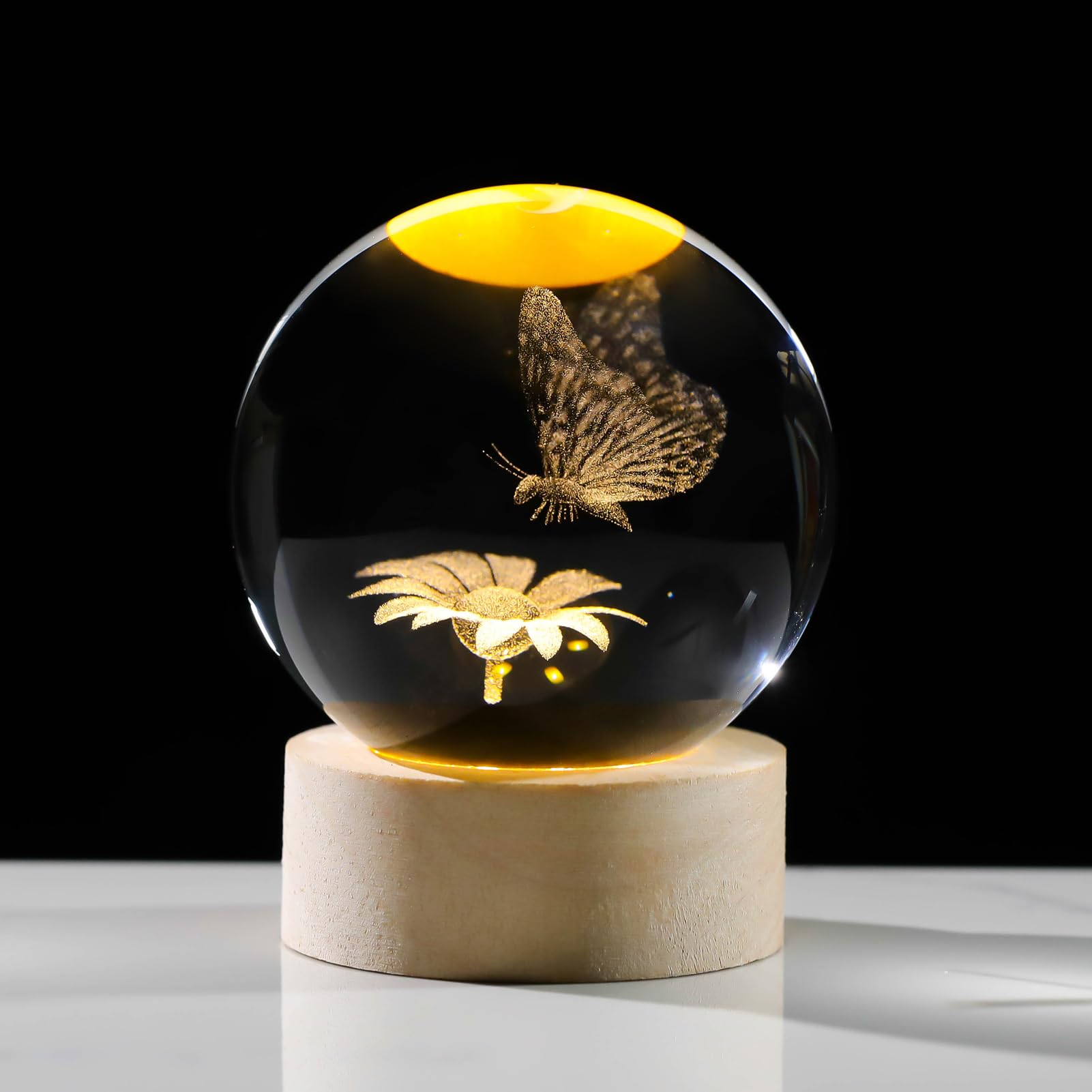 Arikyrist 3D Crystal Butterfly Figurines with Wooden Light Base, 3D ...