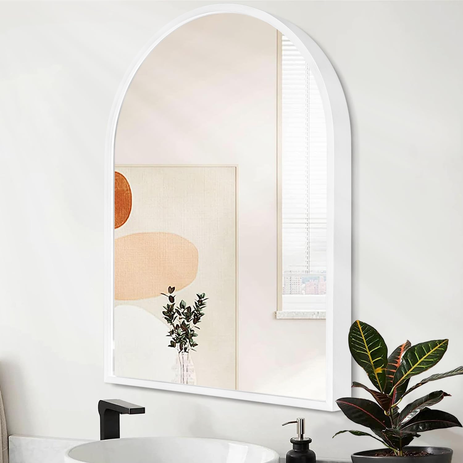 Amazon.com: HLFMVWE Arch Wall Mirror 20"x16" Large White Bathroom ...