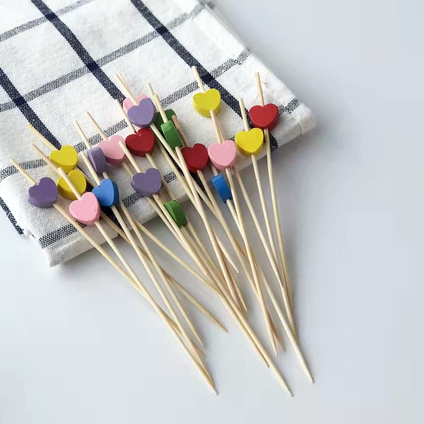 Snapklik.com : 100 Pack Fruit Toothpicks, Heart-Shaped Bamboo Cocktail ...