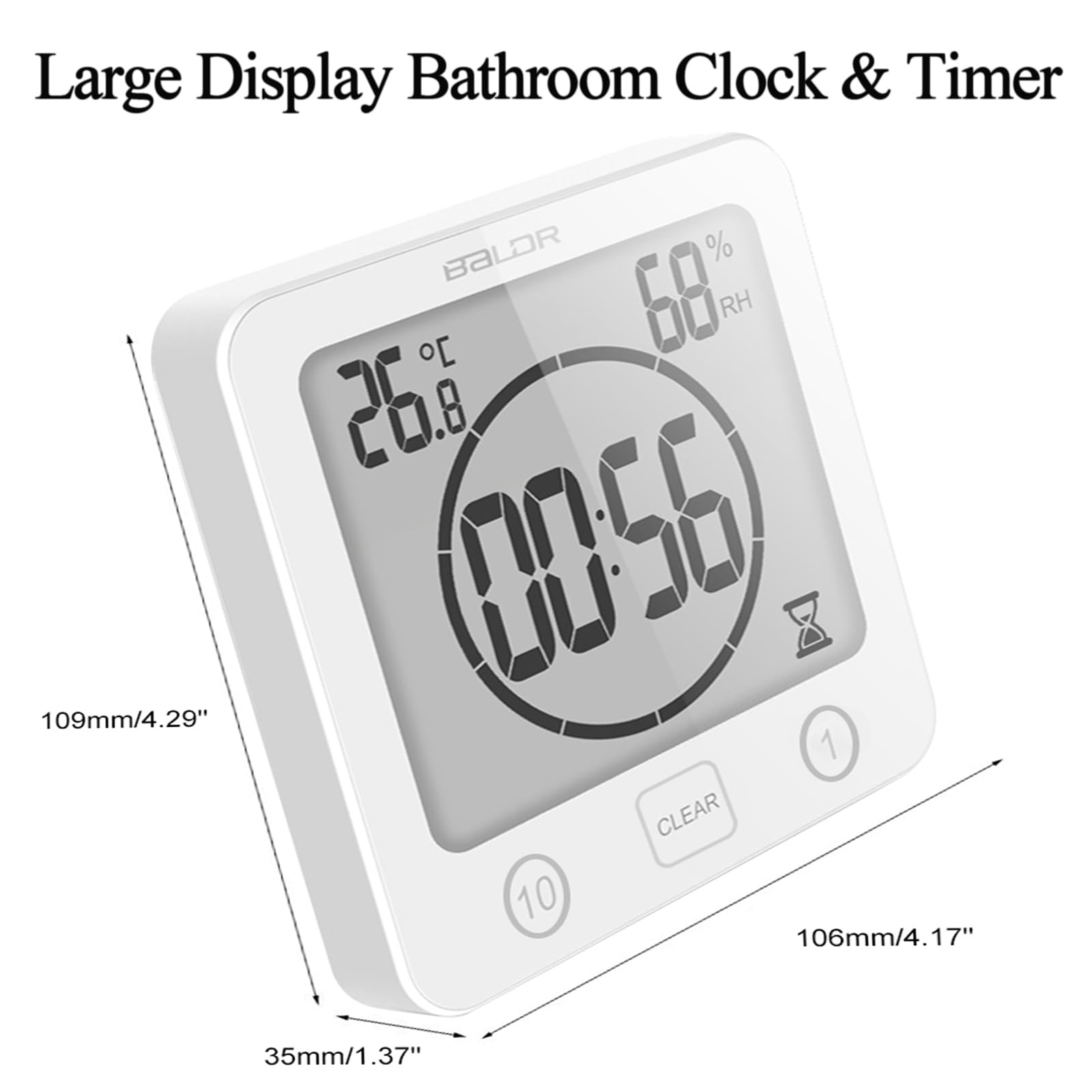 Waterproof Bathroom Wall Clock with Timer, Digital Water Resistant ...