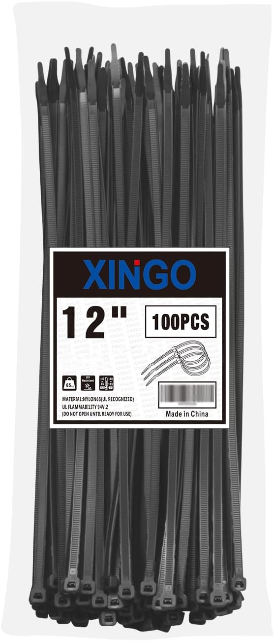 Amazon.com: XINGO 12 Inch Black Zip Ties Heavy Duty 100 PCS, 65 LBS ...