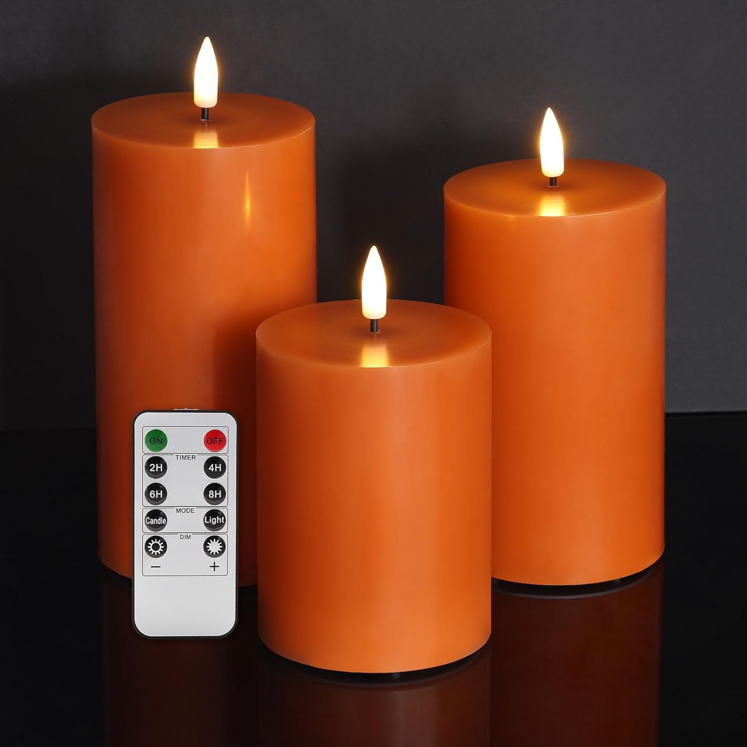 Amazon.com: Girimax Burnt Orange Flameless Pillar Candles with Remote ...