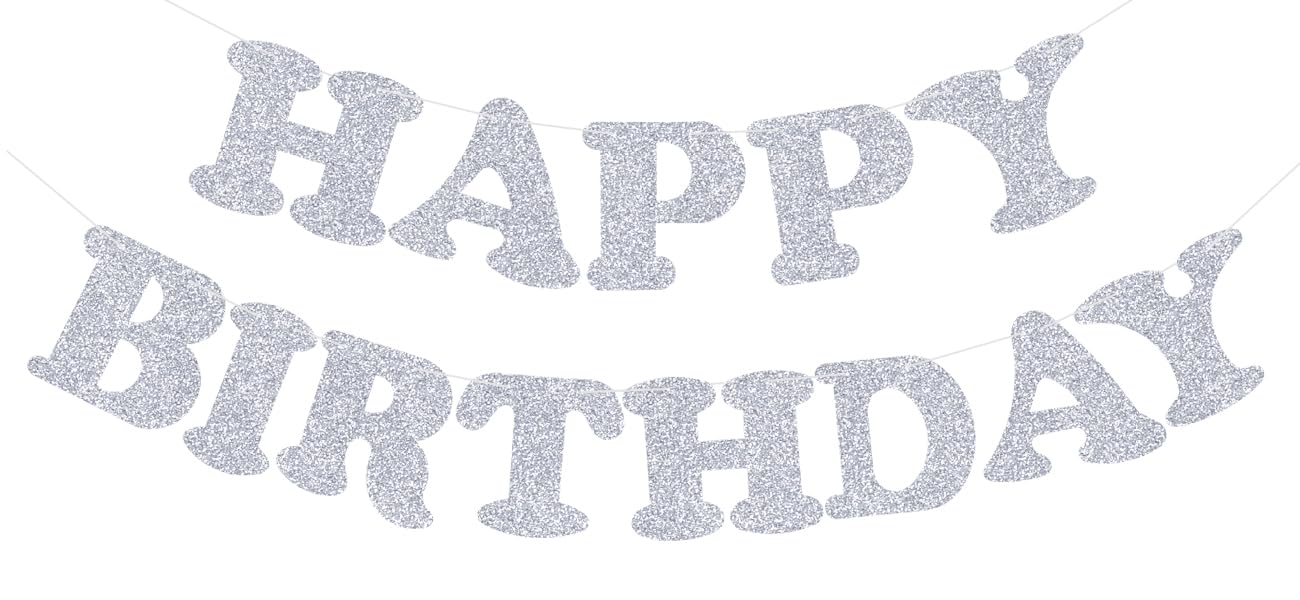 Amazon.com: Silver Happy Birthday Banner - NO DIY -Silver Glitter ...