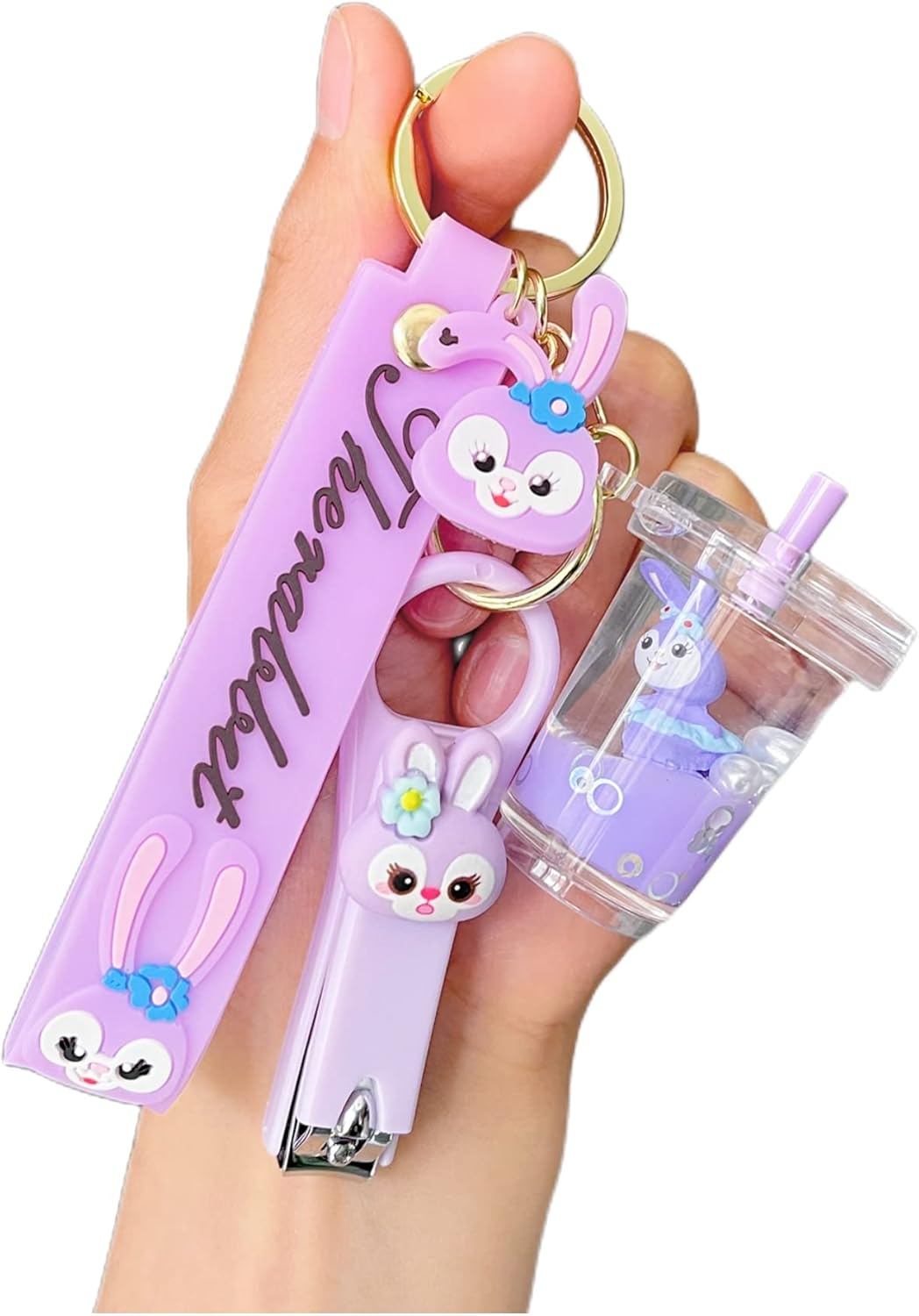 Amazon.com: JEBBO Cute Bunny Keychain Purple Rabbit Liquid Floating ...