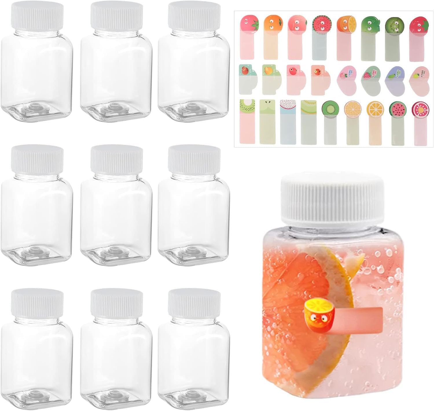 chenqi 9 Pcs 3.5oz/100ml Plastic Juice Bottles with Lids, Reusable ...