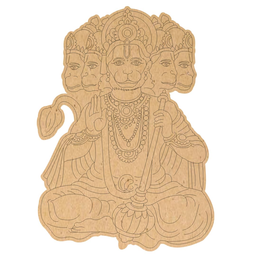 LASERIK® Panchmukhi Hanuman ji pre Marked MDF Cutout (6 in) : Amazon.in ...