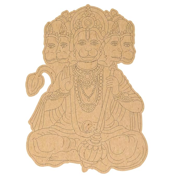 LASERIK® Panchmukhi Hanuman ji pre Marked MDF Cutout (6 in) : Amazon.in ...