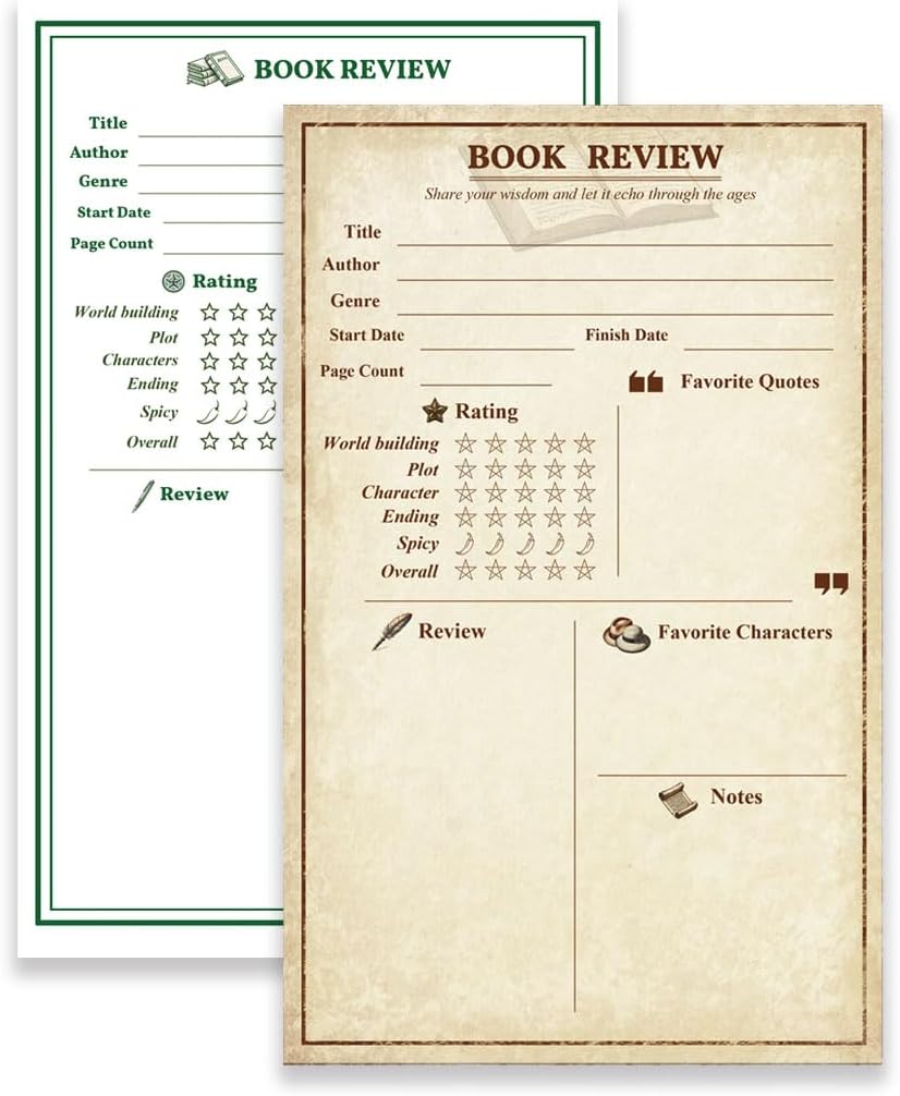 Amazon.com : lovielf Book Review Sticky Self-Adhesive Notepad | 5”x 8 ...