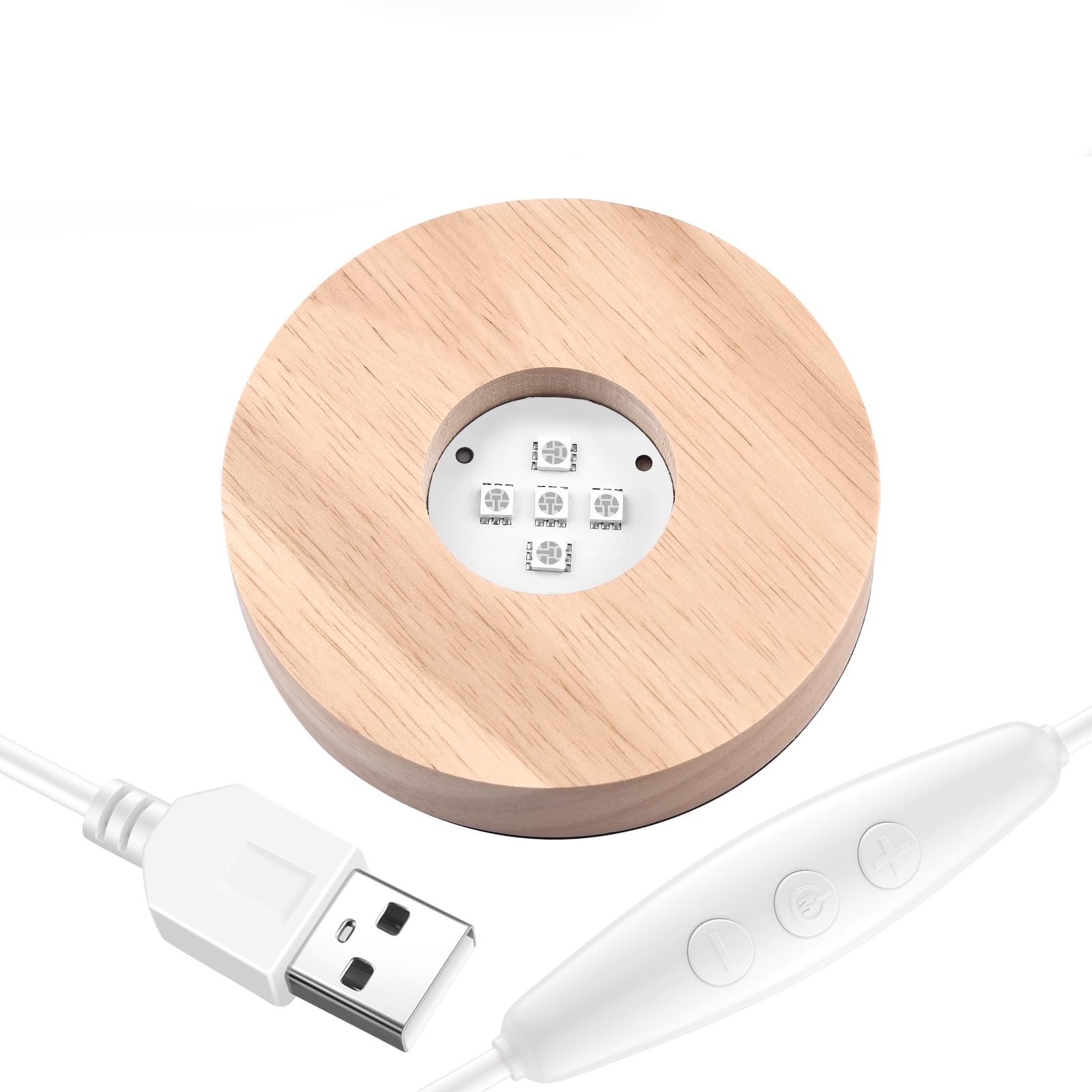 Snapklik.com : YAKAMOZ Round Wooden LED Lights Display Base
