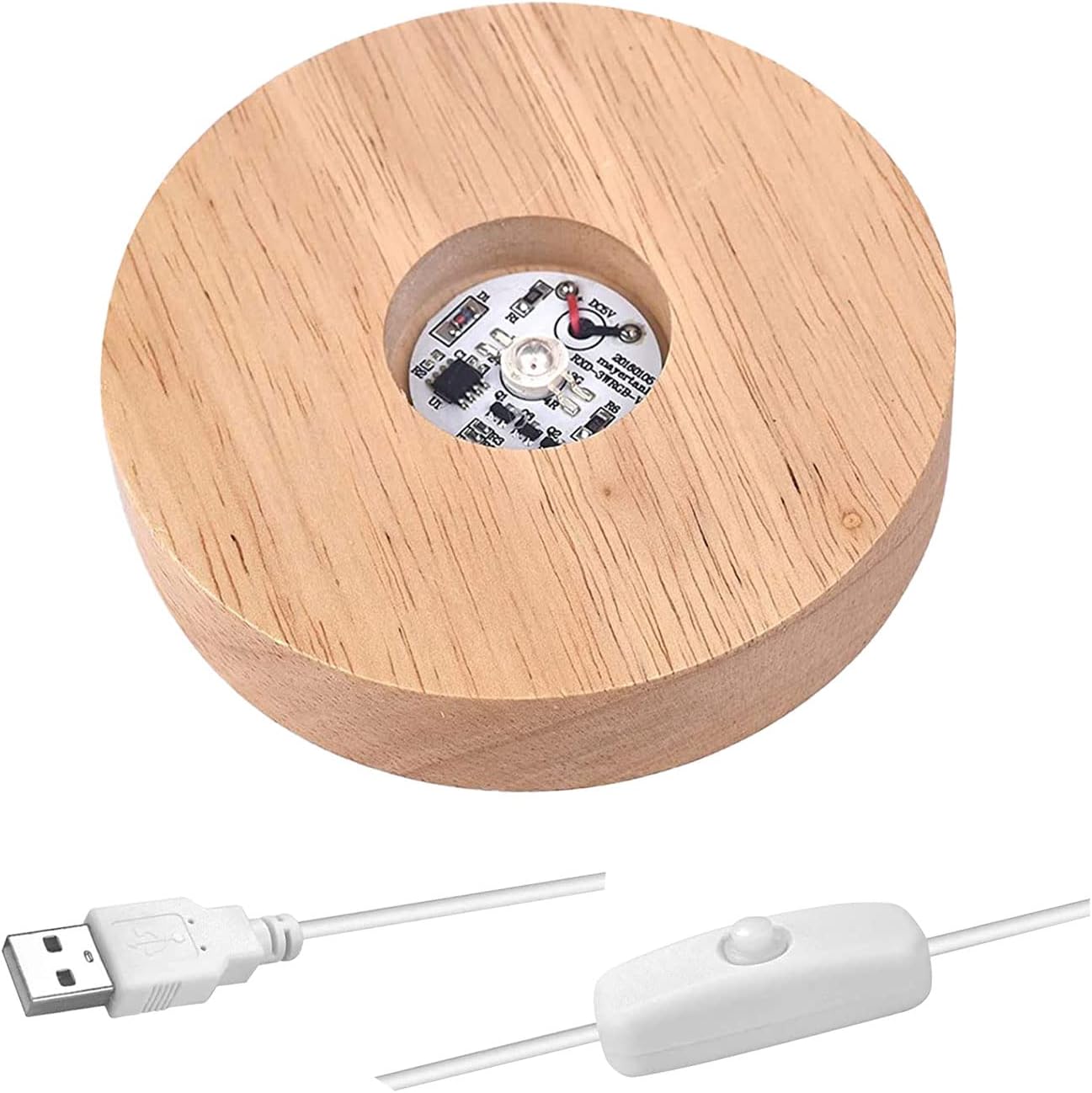 QENETY Wooden Led Light Base, Round LED Lights Display Base, Wooden ...