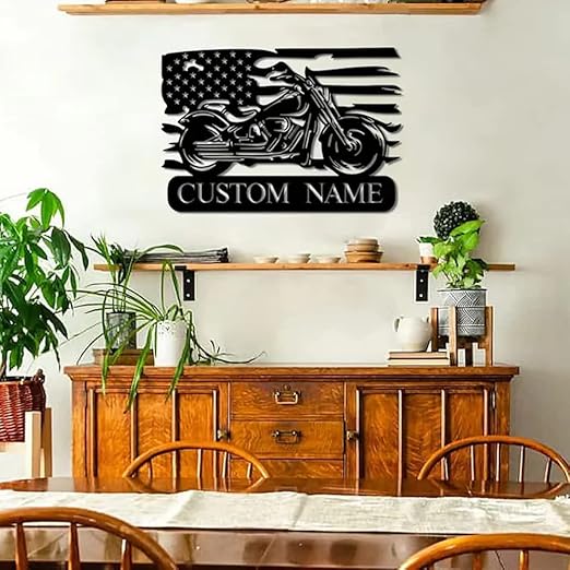 Amazon.com: Custom US Flag Motorcycle Metal Wall Art-Personalized ...