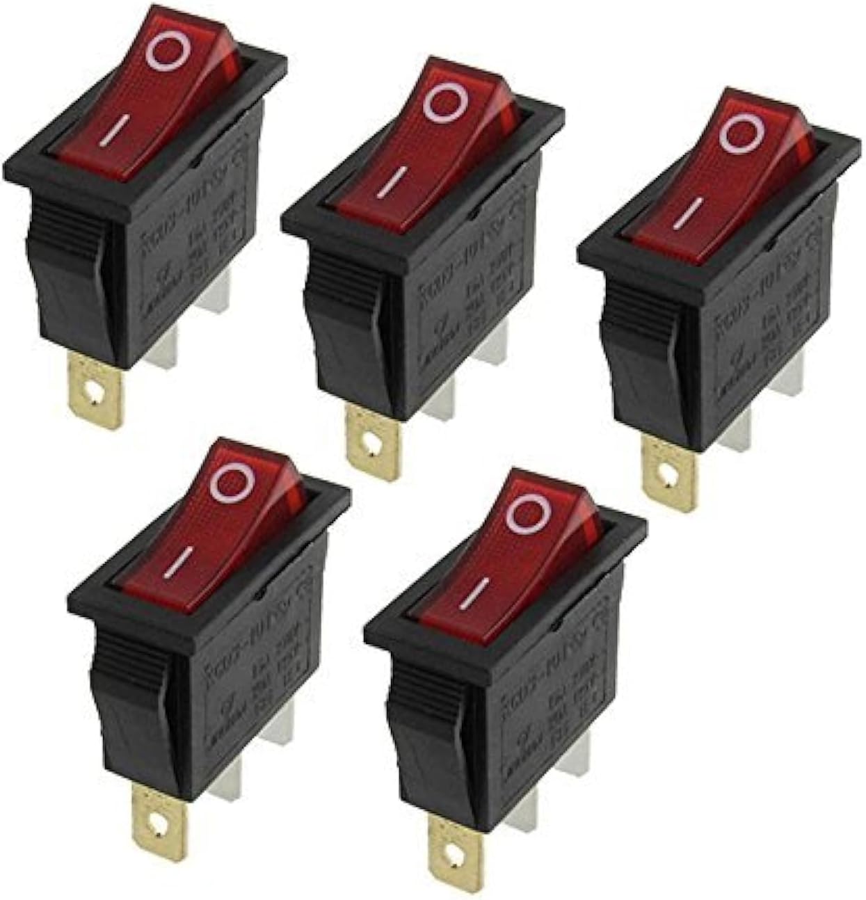 AC 16A/250V 20A/125V 3 Pin 2 Position Red Light Illuminated On Off SPST Boat Rocker Switch x 5 ...