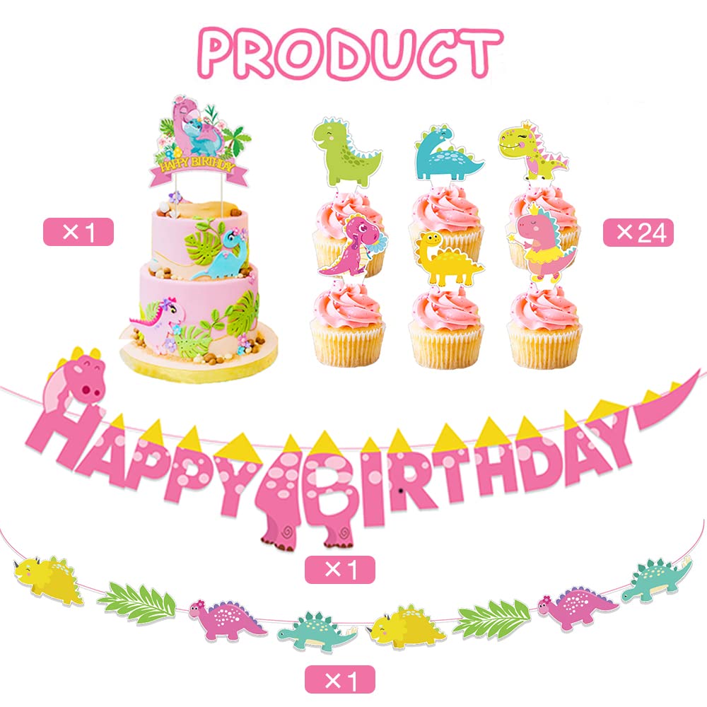 Snapklik.com : Dinosaur Birthday Party Decorations For Girls - Pink ...