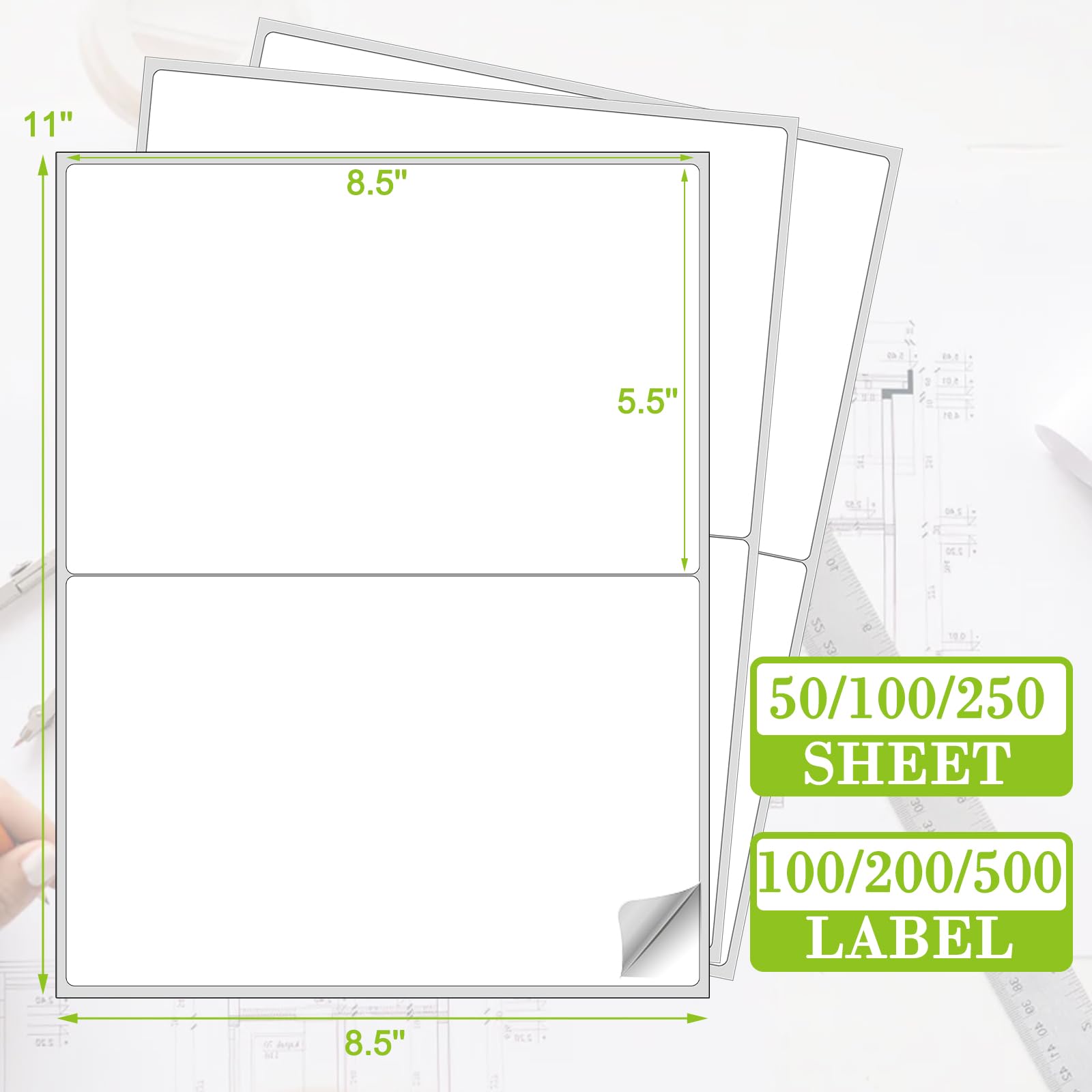Snapklik.com : 100 Sheets 5.5 X 8.5 Printable Shipping Labels, Half ...