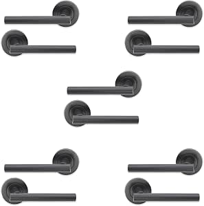 5 Sets of T Bar Internal Lever Door Handles on Rose in Gun Metal Grey ...