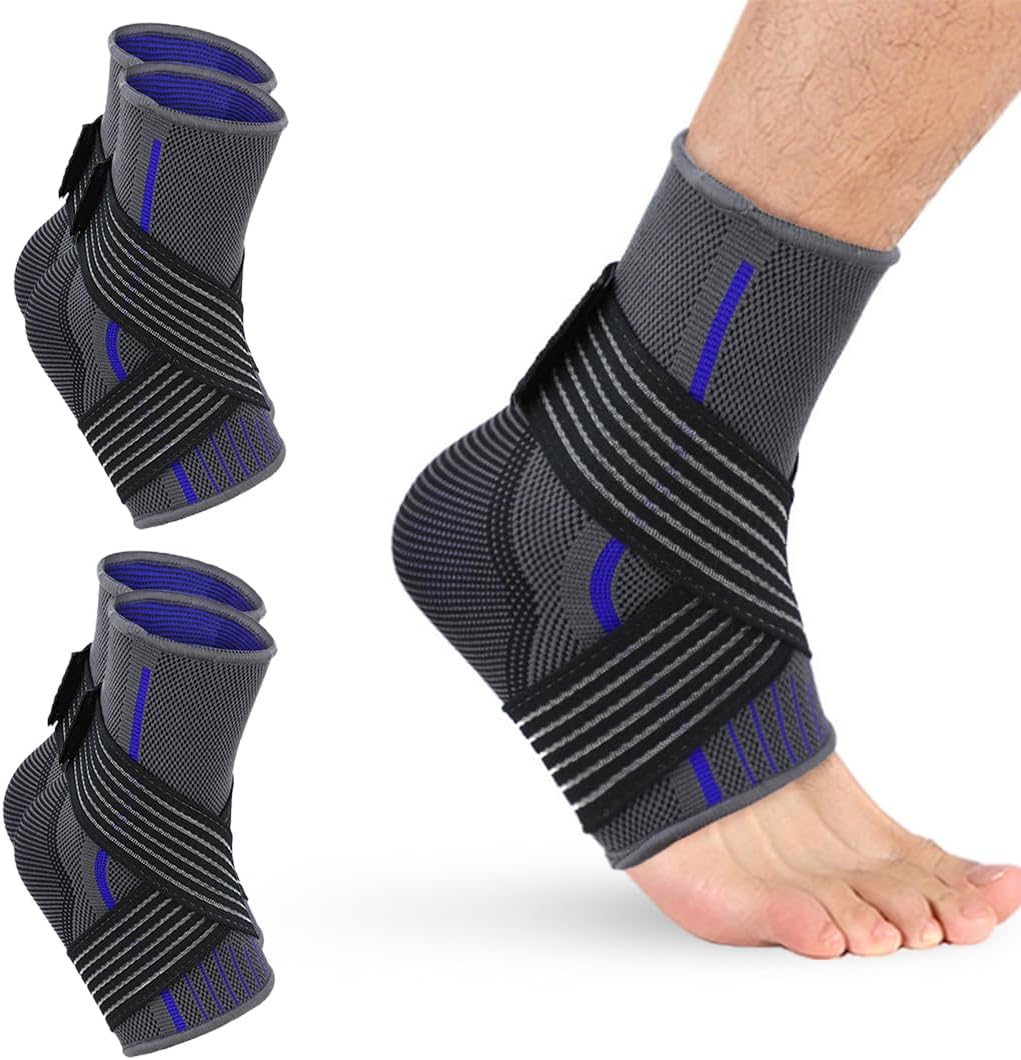 Ankle Support Brace, 2 Pcs Adjustable Ankle Brace Wrap Strap, Ankle ...