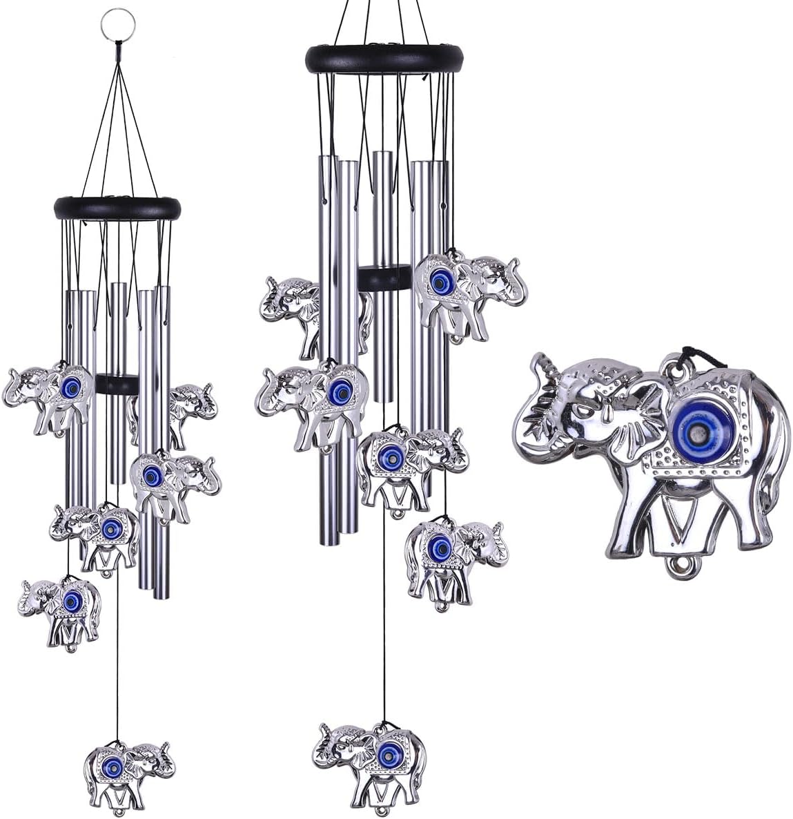 Amazon.com : Blue Evil Eye Elephant Wind Chimes Outdoor Decor, Mobile ...
