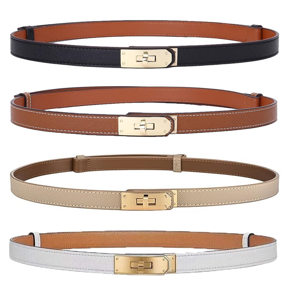 Gihuo 4 Pack Women's Skinny Leather Belt for Dresses Solid Color Alloy ...