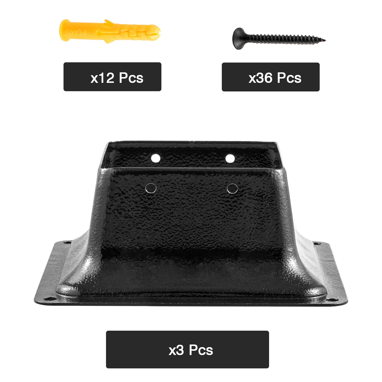 FMhotu 4x4 Post Base 3PCS, Internal 3.5"x3.5" Heavy Duty Powder-Coated ...