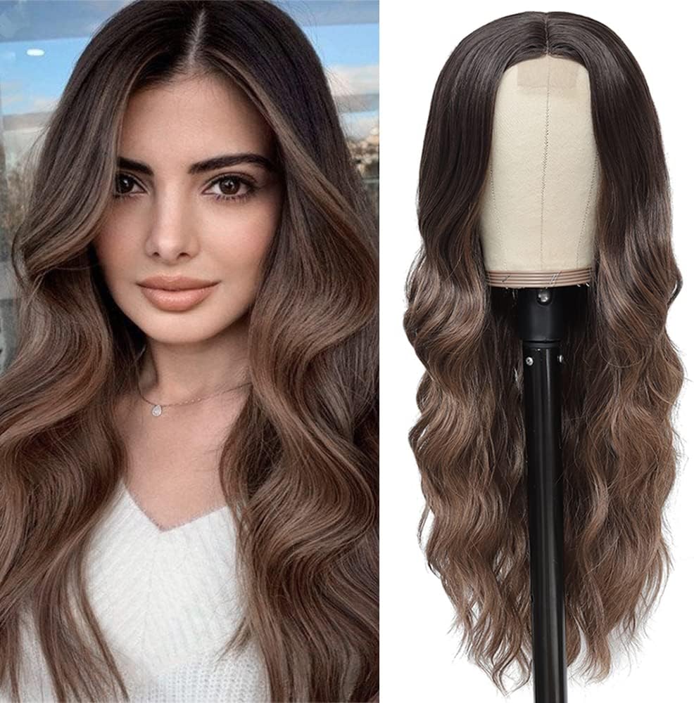 Amazon.com : Nnzes Long Brown Curly Wig for Women Long Brown mixed ...