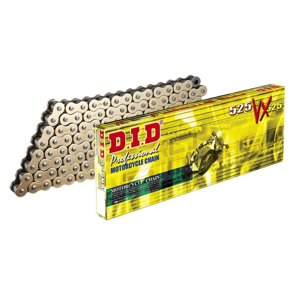 DID Chain 525 VX 114 Links X-Ring (gold), open, with rivet link.