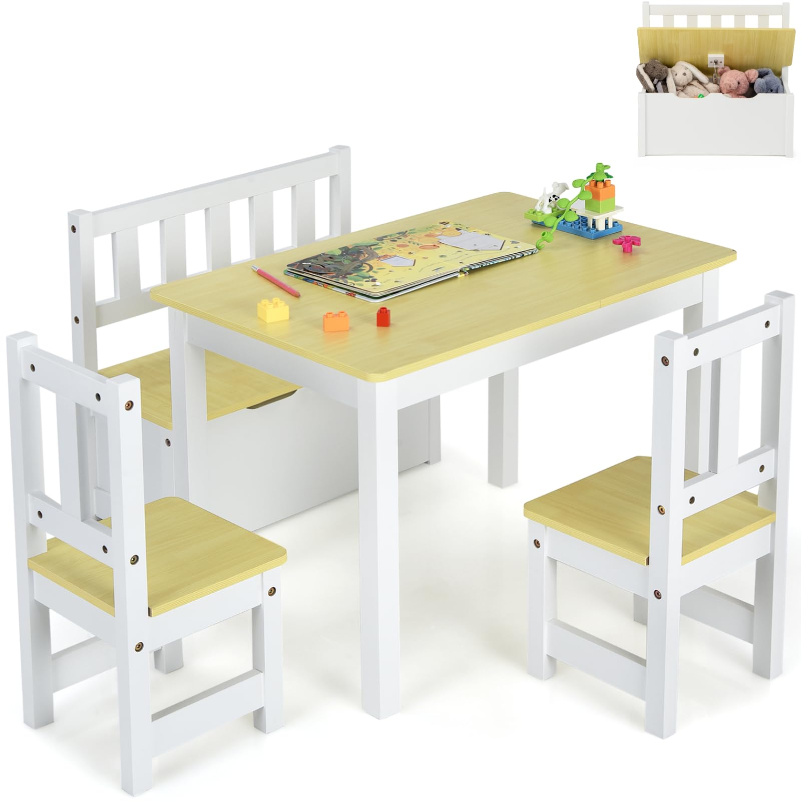 GYMAX Wooden Kids Table and Chair Set, Children Activity Desk with 2 ...