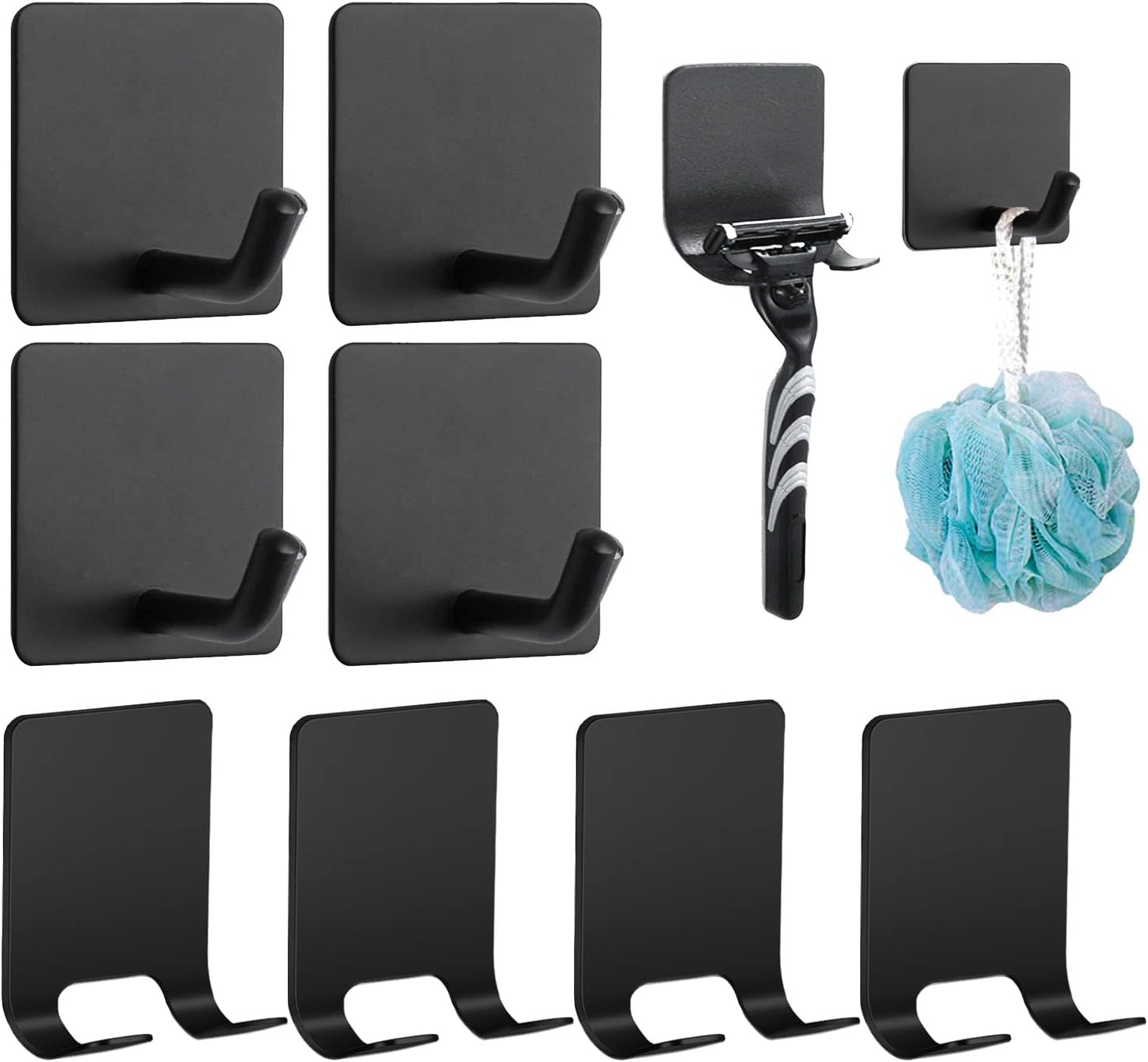 Aobvrey 8 Pack Adhesive Hooks, 4 Pack Razor Holder for Shower and 4 ...