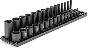 TEKTON 3/8 Inch Drive 12-Point Impact Socket Set with Rails, 30-Piece ...