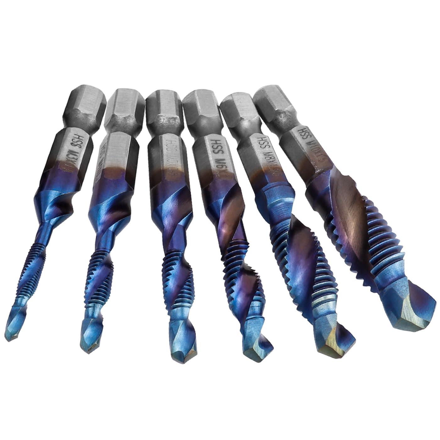 Mesee 6 Pieces HSS Tap Drill Bit Set M3 M4 M5 M6 M8 M10 Combination ...