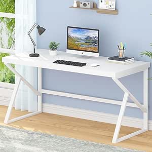 HSH White Computer Desk, Modern Wood Home Office Desk, PC Desk for ...