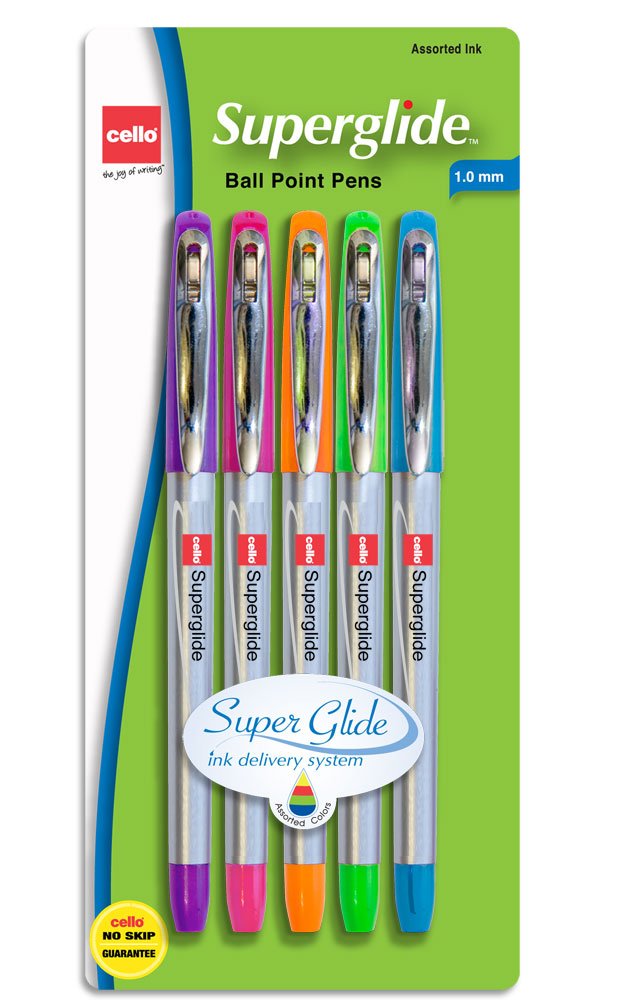 Cello Advanced Ink 1.0mm Ball Point Pens, Purple/Pink/Orange/Green ...