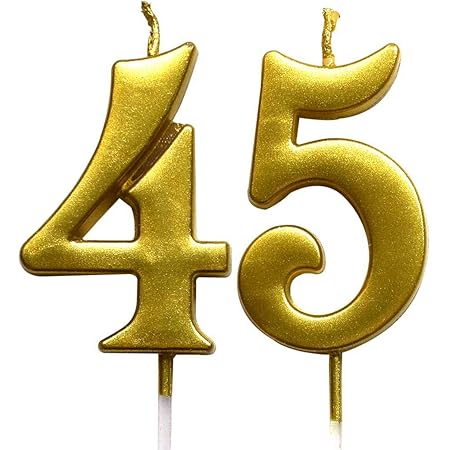 Gold 45th & 54th Birthday Candles for Cakes, Number 45 54 Glitter ...