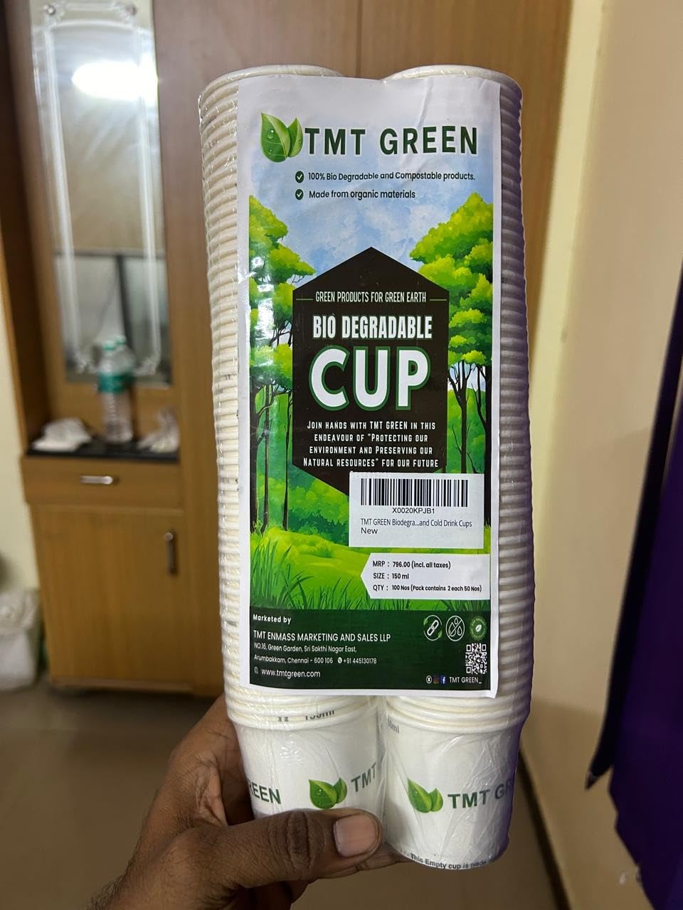 TMT GREEN Biodegradable Paper Cups with Pla Coated 150ml Pack of 100 ...