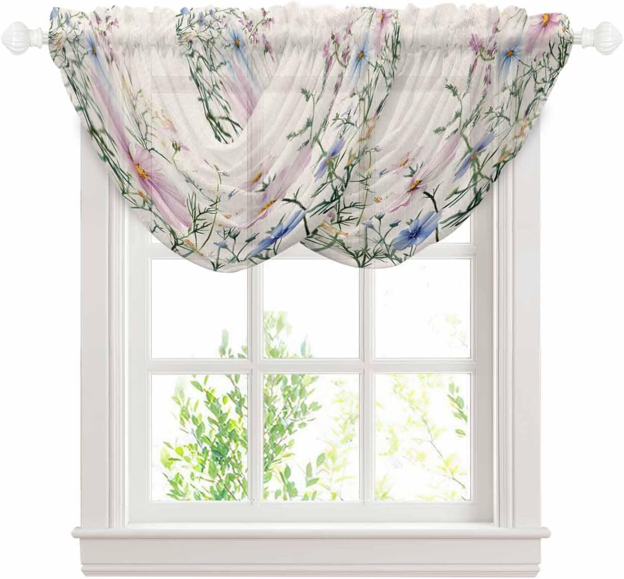 Amazon.com: Waterfall Valance Curtains Pink Blue Spring Floral Sheer ...