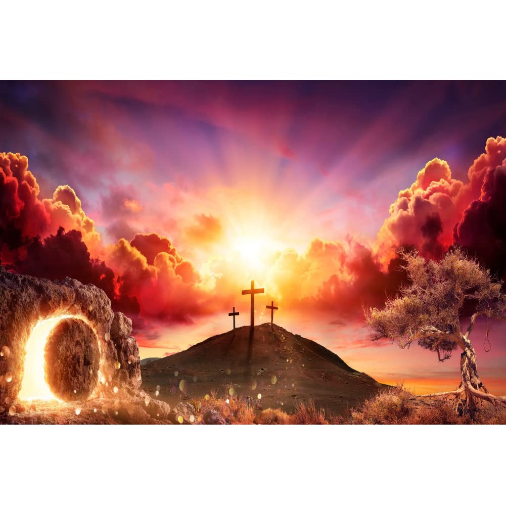 Amazon.com : Laeacco 12x8ft Jesus Christ Cross Backdrop, Rock Cave ...