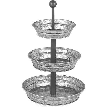 Amazon.com: Ilyapa Galvanized Three Tiered Serving Stand - 3 Tier Metal ...