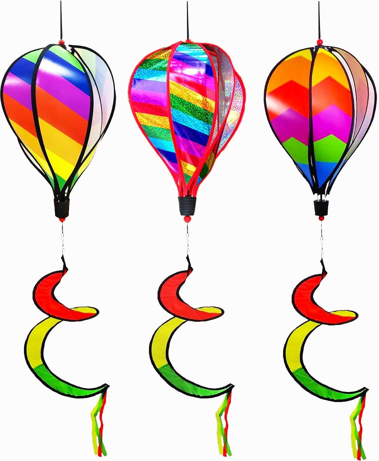 Amazon.com: Generic 3pcs Hot Air Balloon Wind Spinners Rainbow Twisted ...