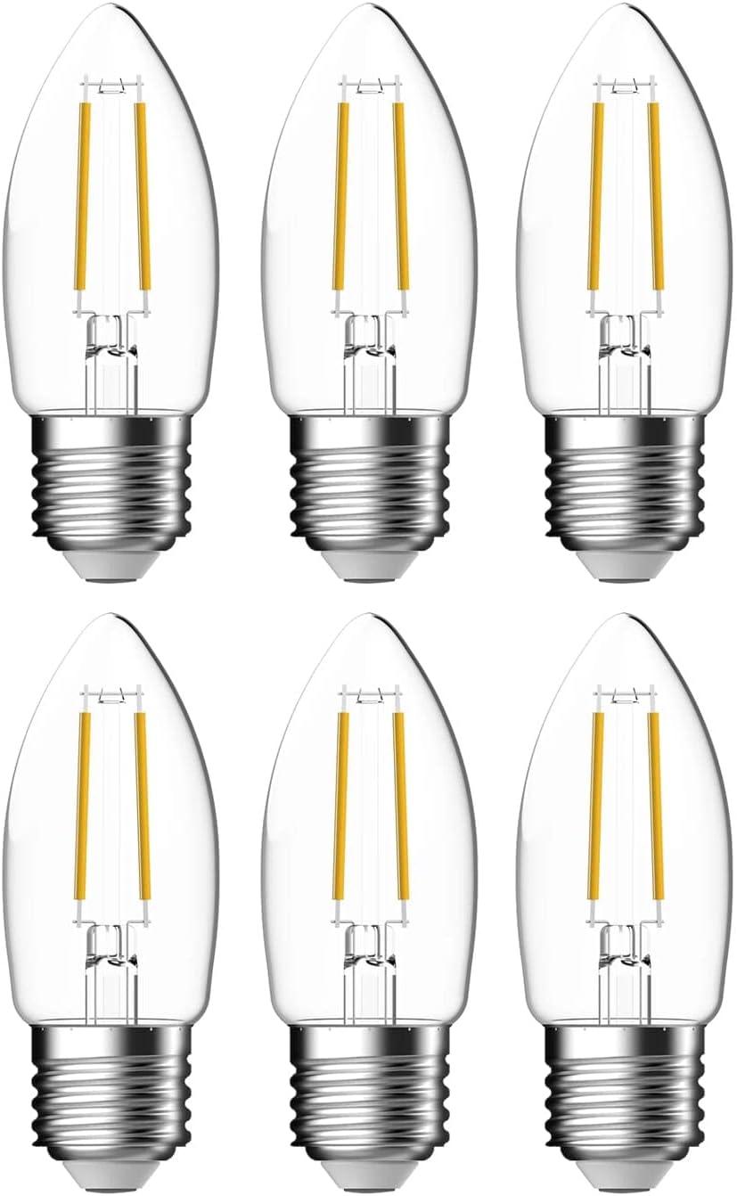 LVWIT 4W LED Filament Bulb E27, 6 Pack, 470Lm, Warm White 2700K C35 LED ...