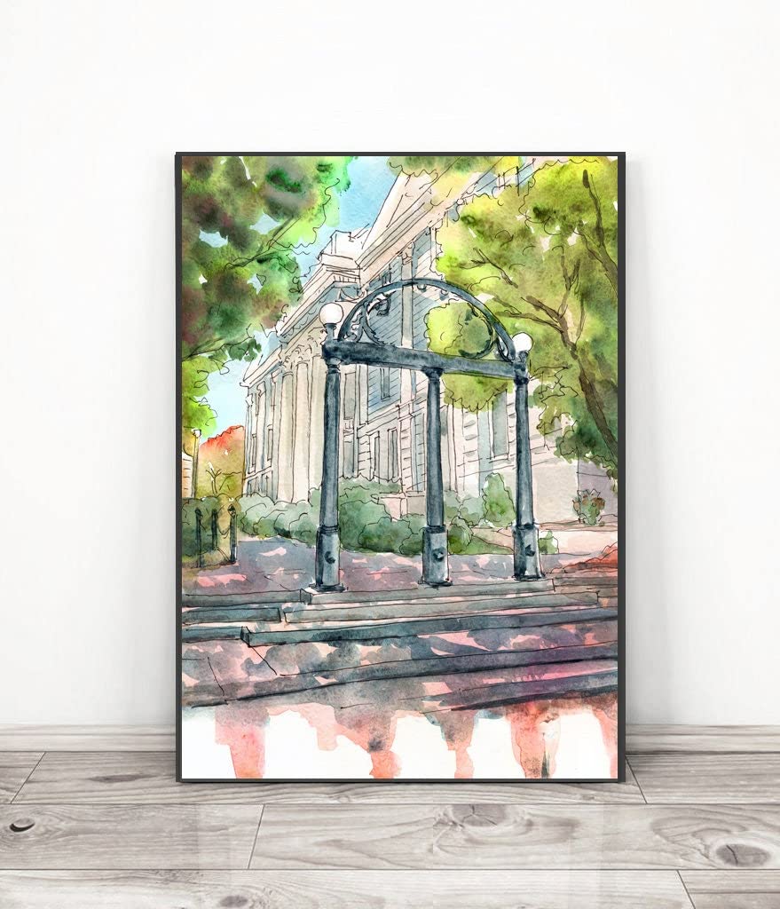 Amazon.com: University of Georgia Art, UGA arch Watercolor Painting ...